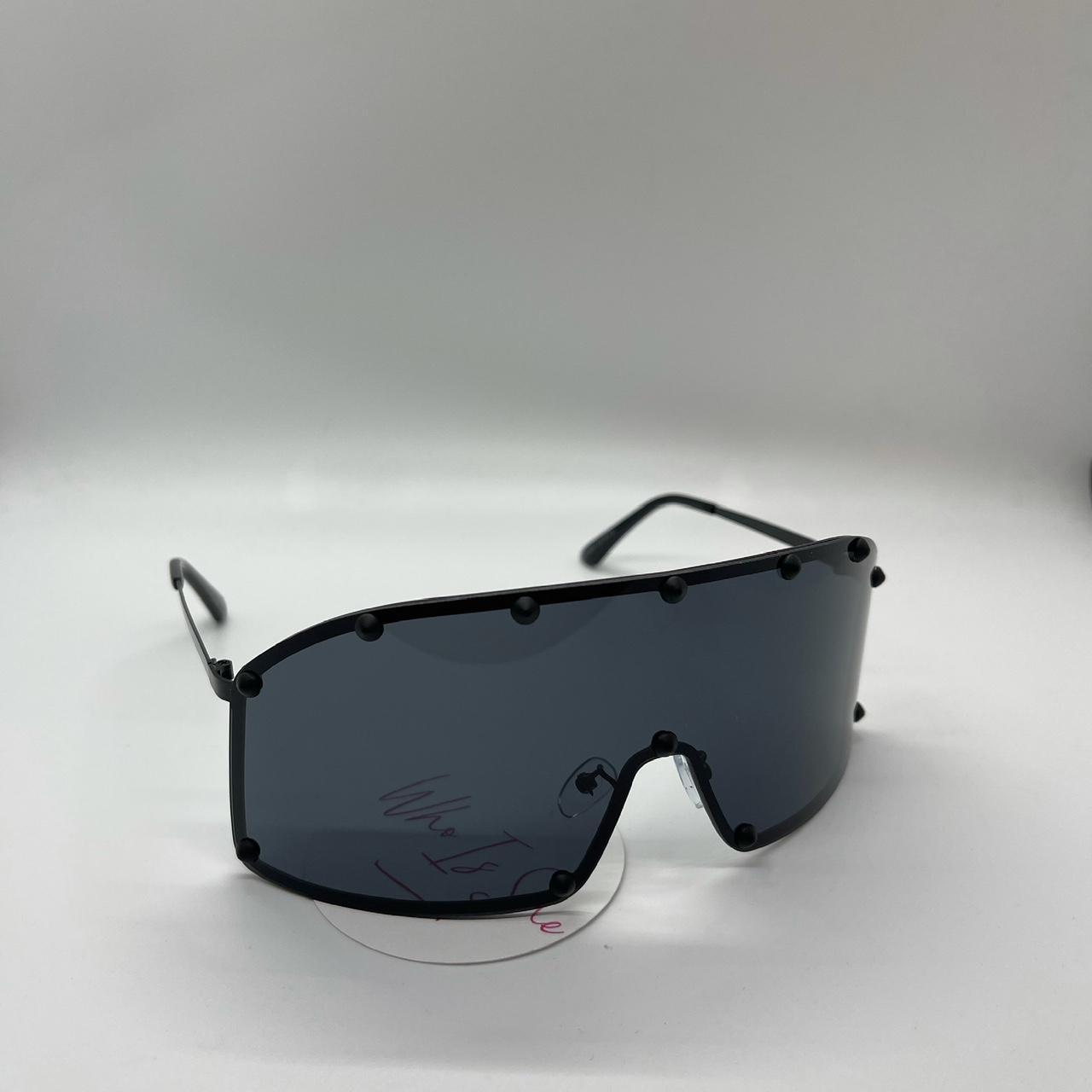 Black oversized shield style sunglasses. Woman fit... - Depop