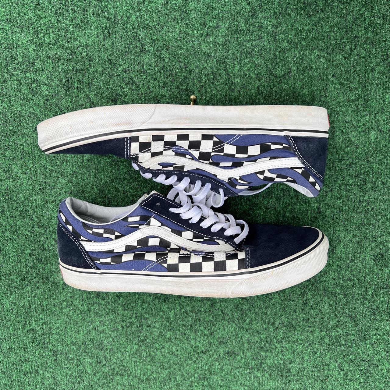 Vans blue flame and checkerboard vans... - Depop