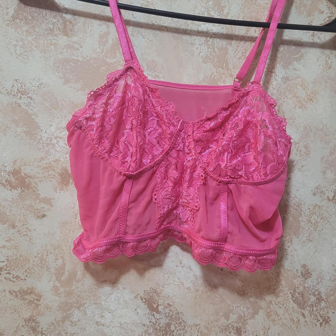 Cutest pink lace brallet Labeled a M Best fits a... - Depop