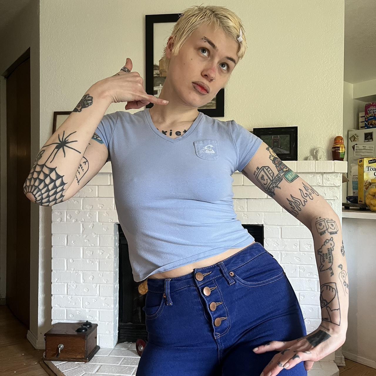 Y2k baby blue Limited Too stretchy T 🦋 Pretty... - Depop