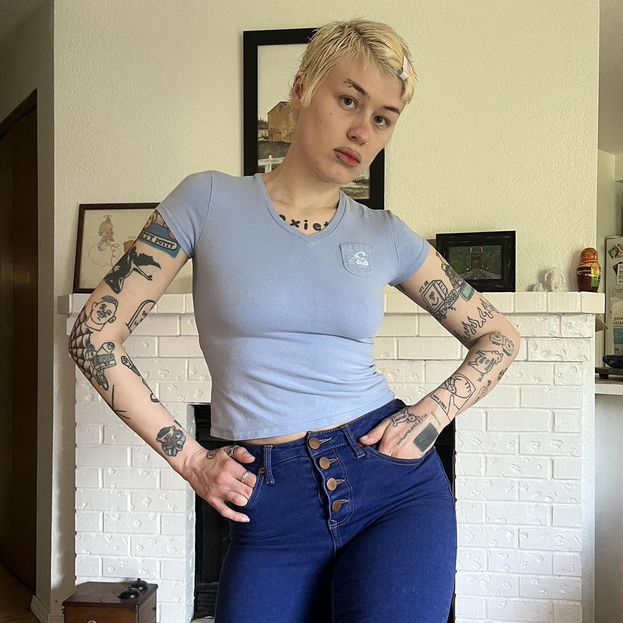 Y2k baby blue Limited Too stretchy T 🦋 Pretty... - Depop