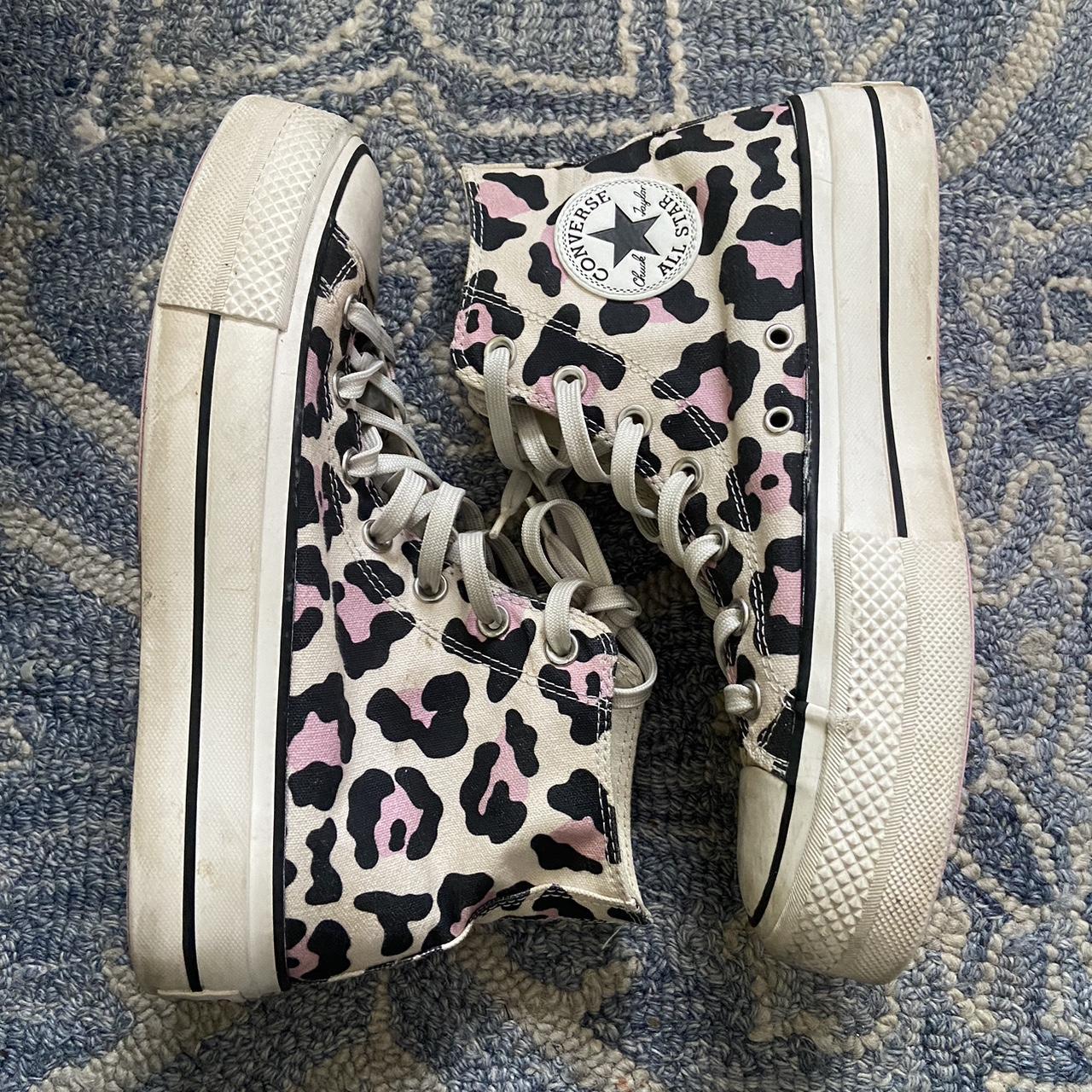 Platform Converse Pink Cheetah Print -light scuffs,... - Depop