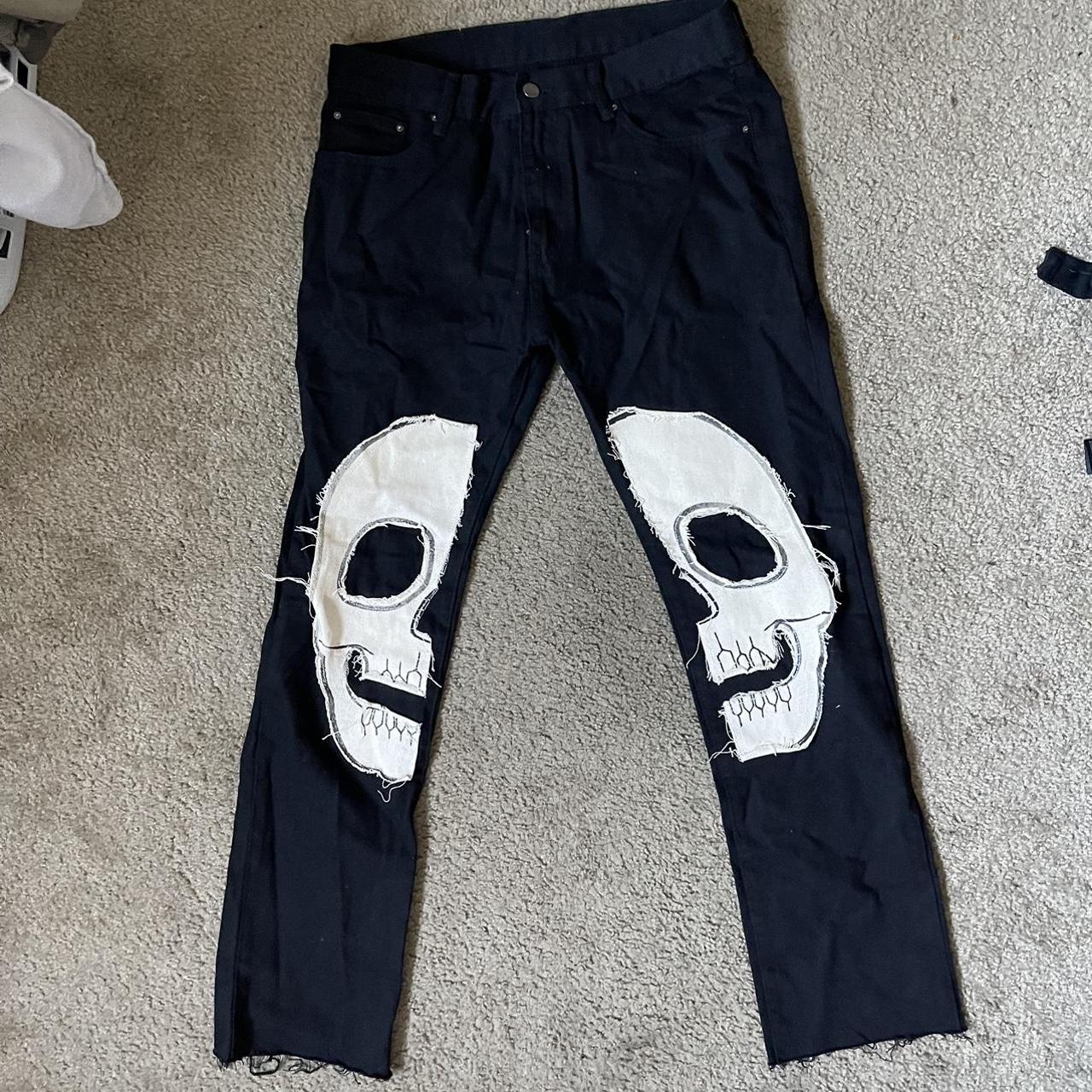 mnml brand skull / skeleton black straight leg... - Depop