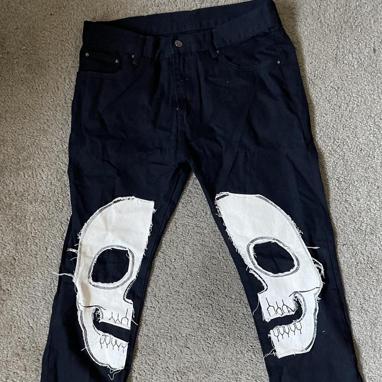 mnml brand skull / skeleton black straight leg... - Depop