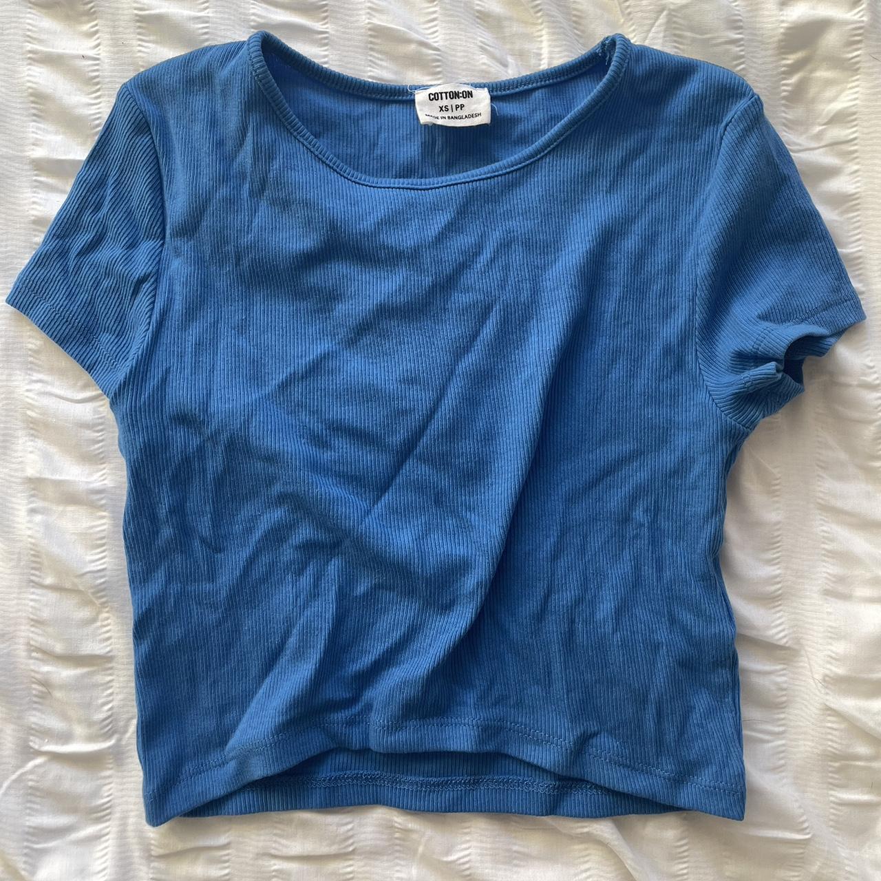 cotton on blue rib crop top size xs in good... - Depop