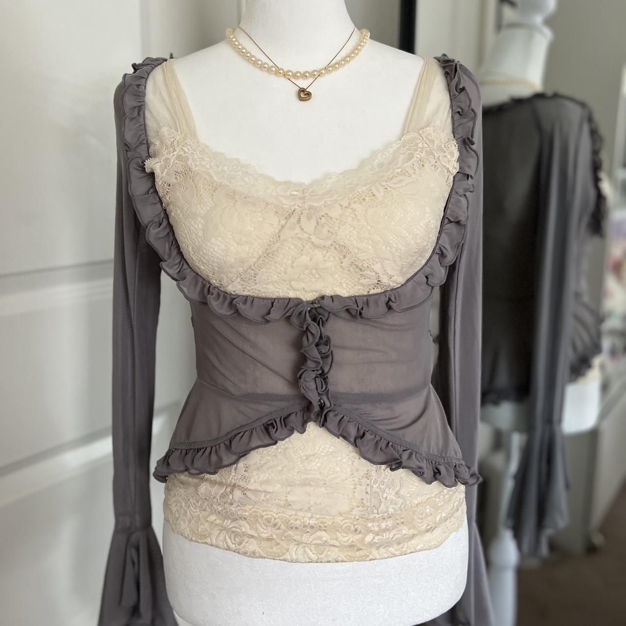 Japanese Mesh Cardigan with Ruffles and Bell... - Depop