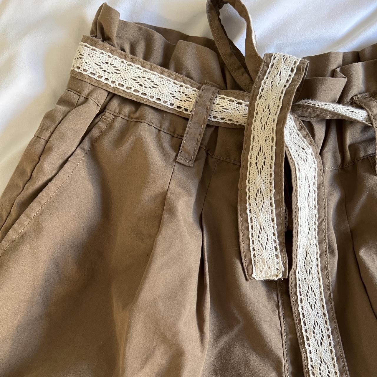 Khaki Balloon Shorts with Lace Belt ft Kitty... - Depop
