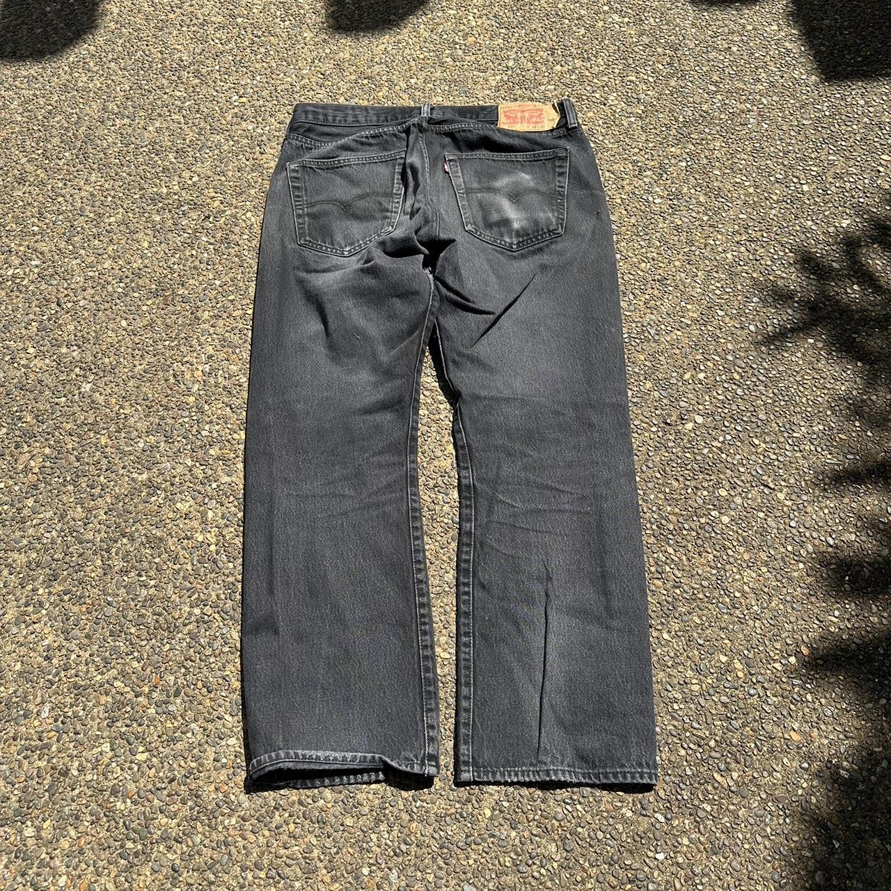 Vintage faded black Levi 501s - 36x30 - Small rip... - Depop