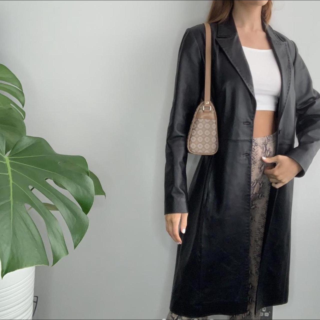 black long line jacket matrix style leather jacket... - Depop