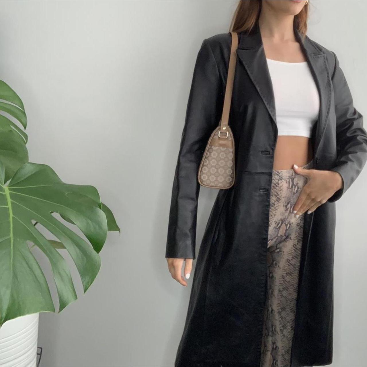 black long line jacket matrix style leather jacket... - Depop