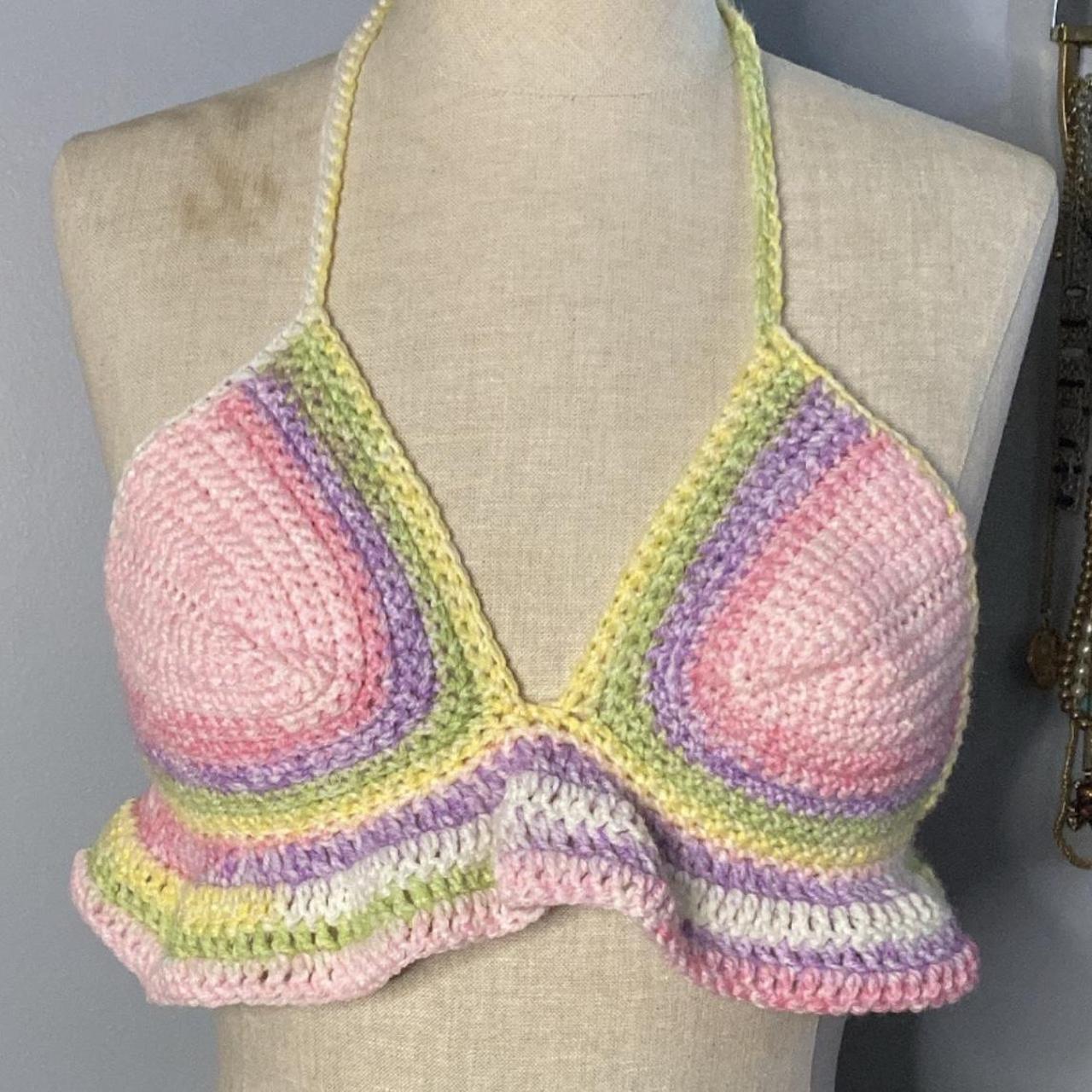 Crotchet ruffle bra top Size S/M Ties are adjustable... - Depop