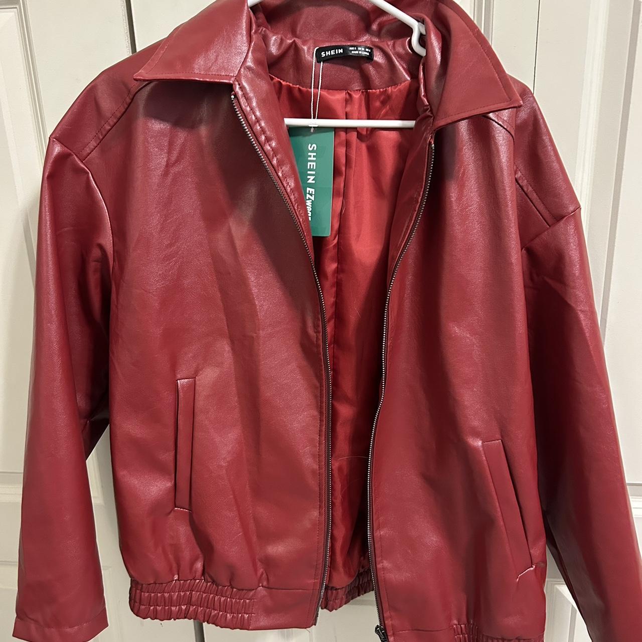 Shein Red Leather Jacket - Depop