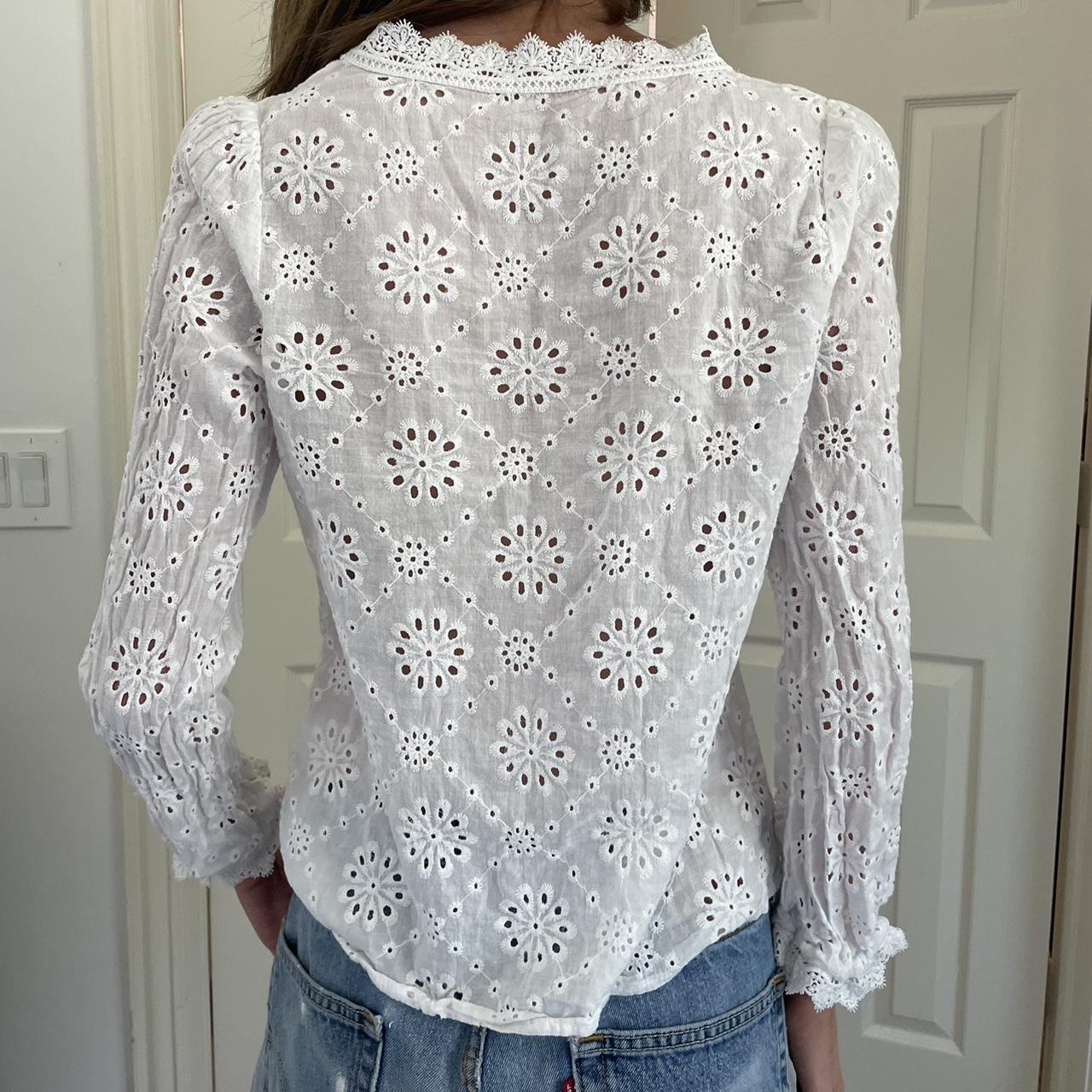White eyelet linen blouse Long sleeve breathable... - Depop