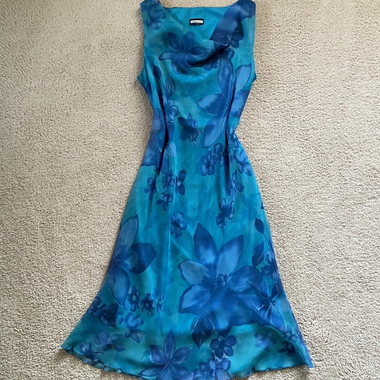 Vintage Blue Flowy Dress • super cute cowl... - Depop