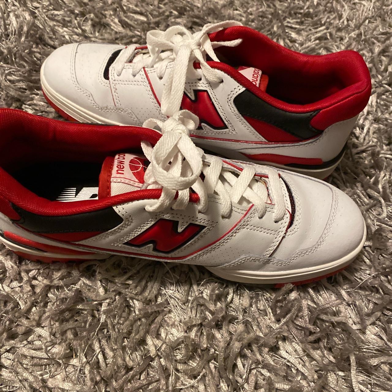 New Balance red and white 550 sneakers in amazing... - Depop