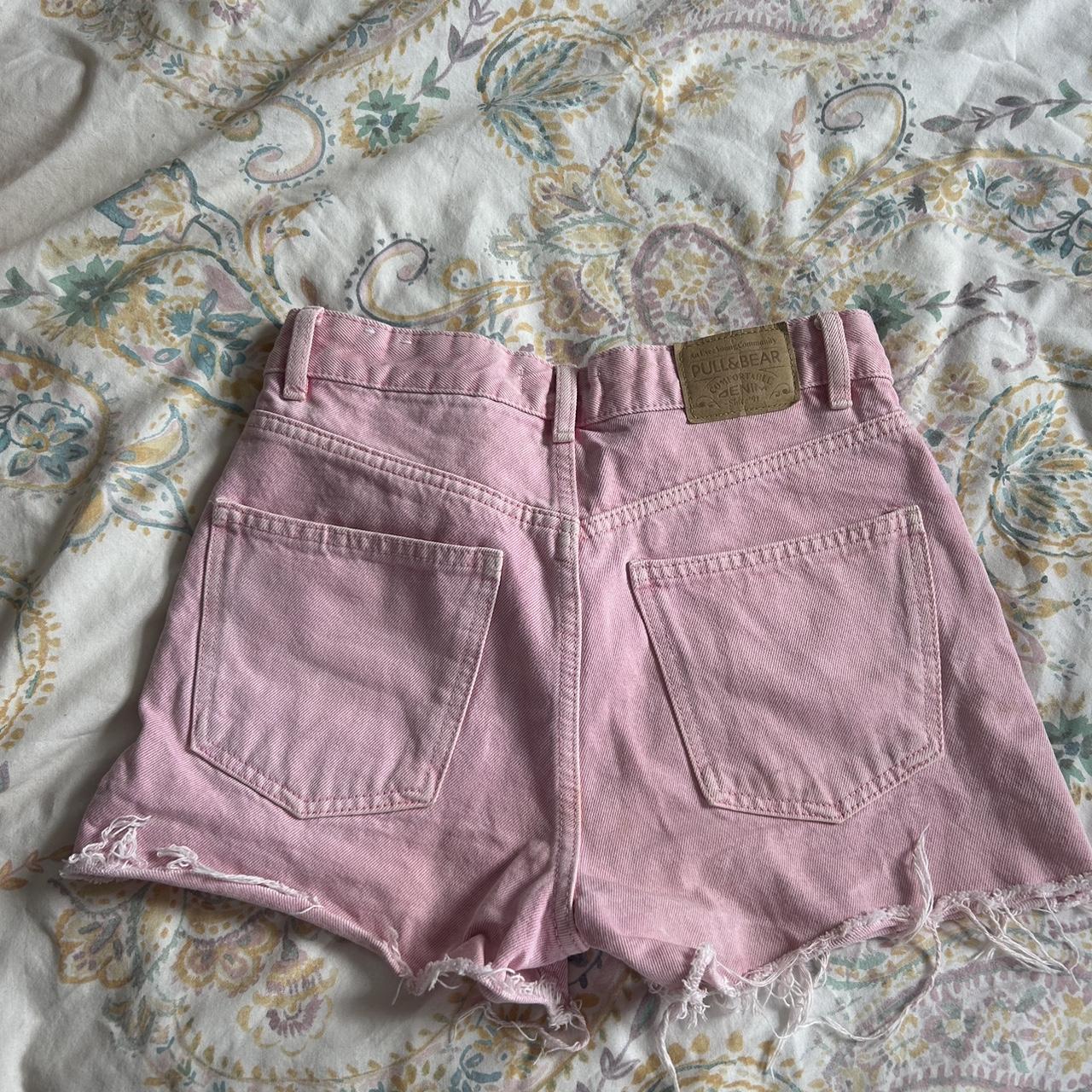 Pink denim shorts from pull&bear. Size UK 6 and in... - Depop
