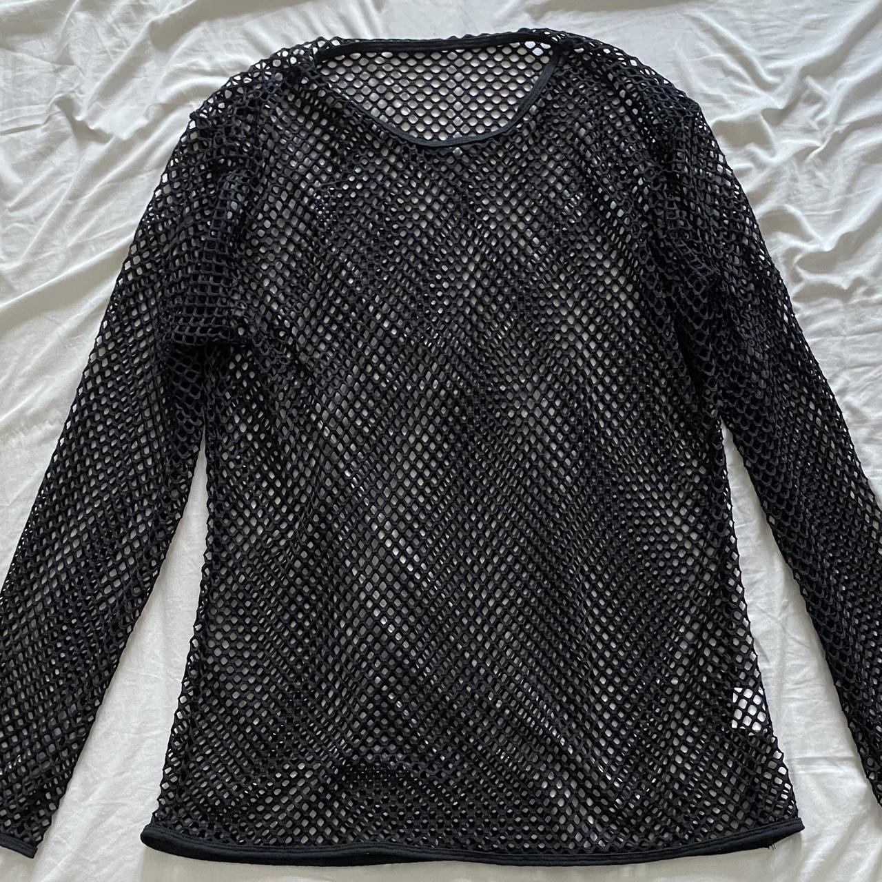 black fishnet long sleeve top. oversized so shows... - Depop