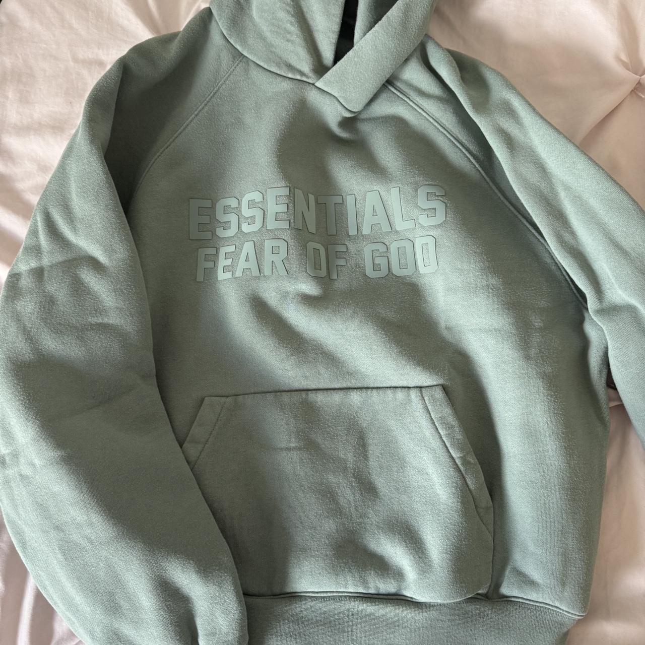 Essentials Fear of God Teal/ seafoam green Hoodie... | Depop