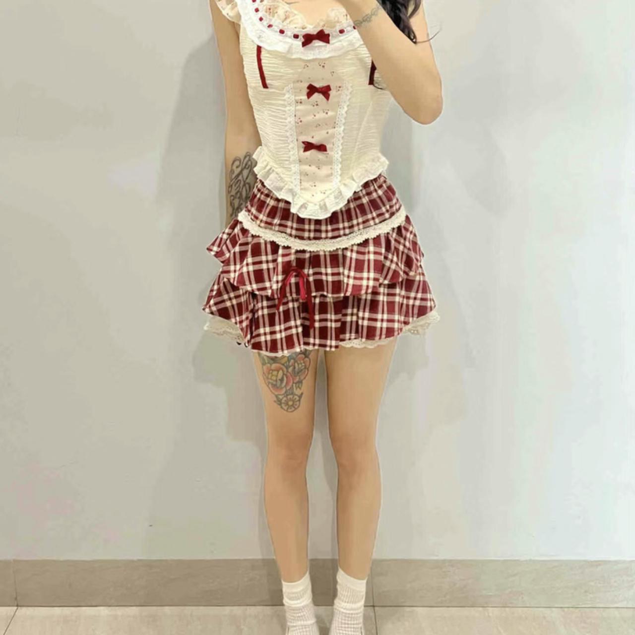 ‼️Repop‼️ Cute red lace bow SKIRT (with... | Depop