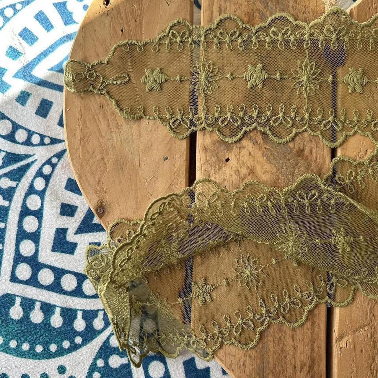 COTTAGECORE RIBBON cute olive green lace ribbon,... - Depop