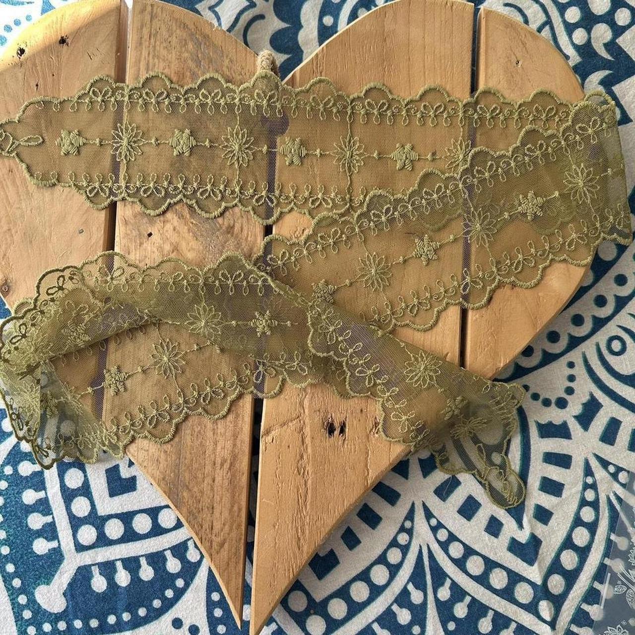 COTTAGECORE RIBBON cute olive green lace ribbon,... - Depop