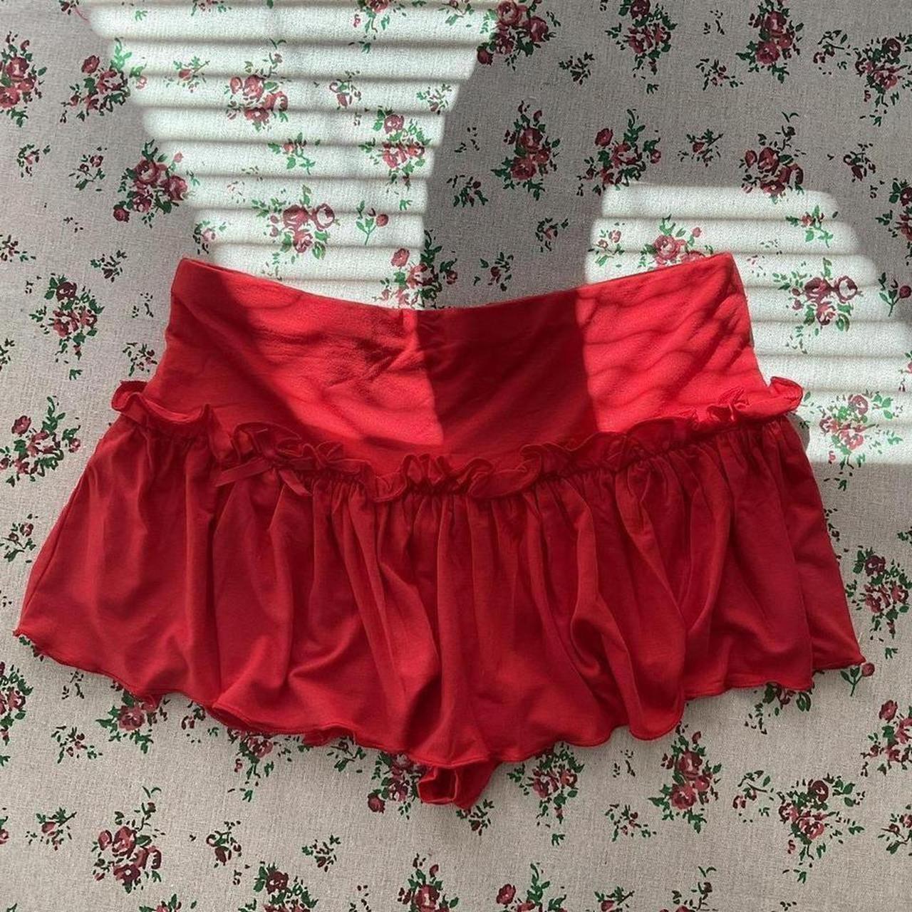BRIGHT RED RUFFLE MICRO SKIRT cute red ruffle... - Depop
