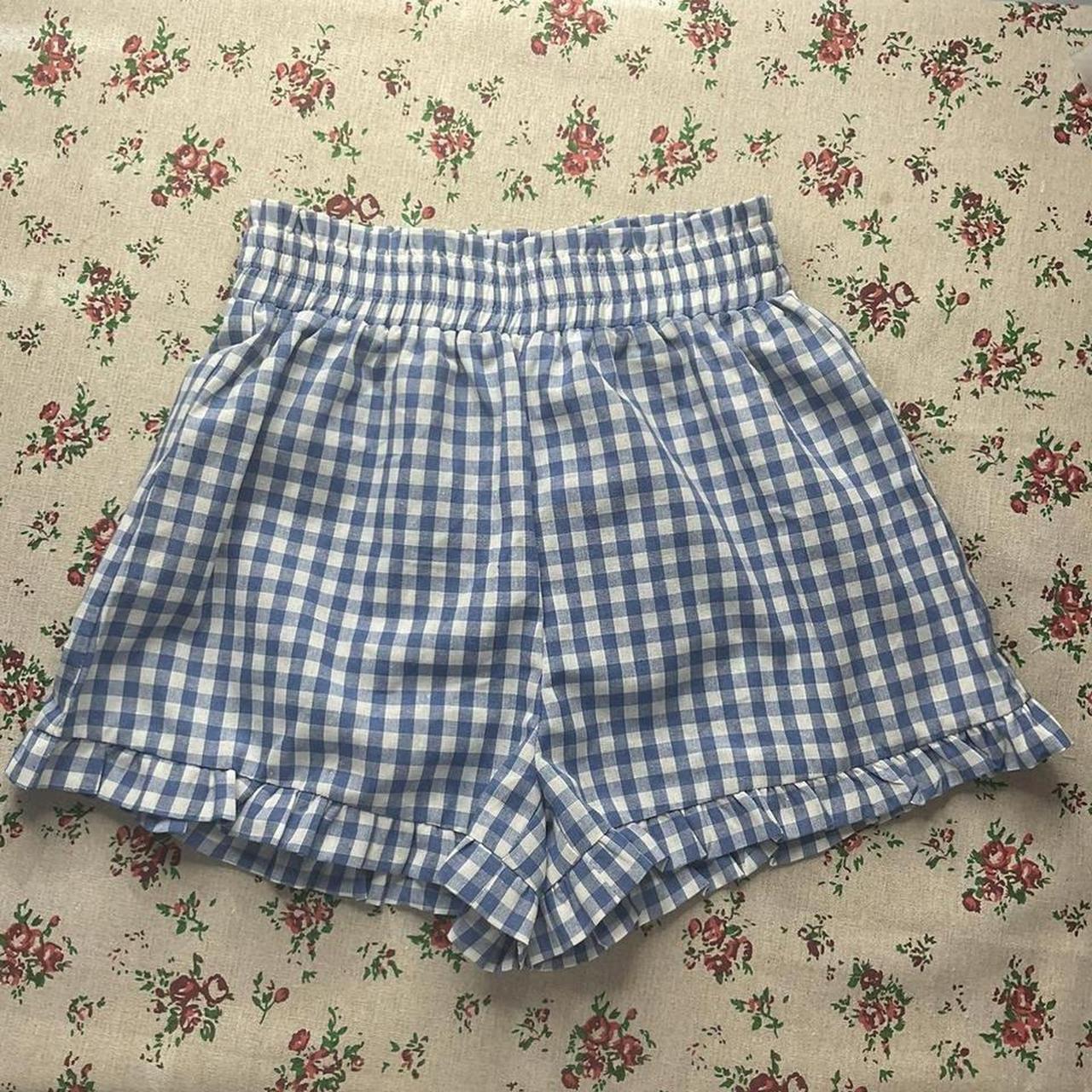 BLUE GINGHAM RUFFLE SHORTS super cute gingham... - Depop