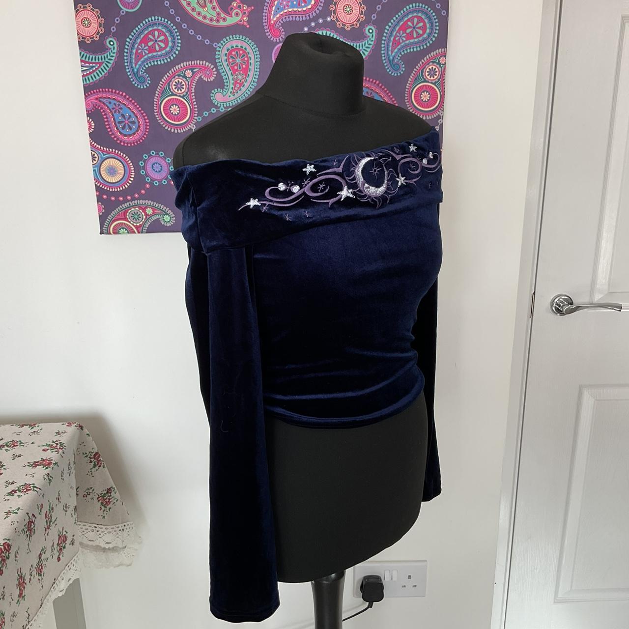 Y2K style whimsy goth jumper cute off the shoulder... - Depop