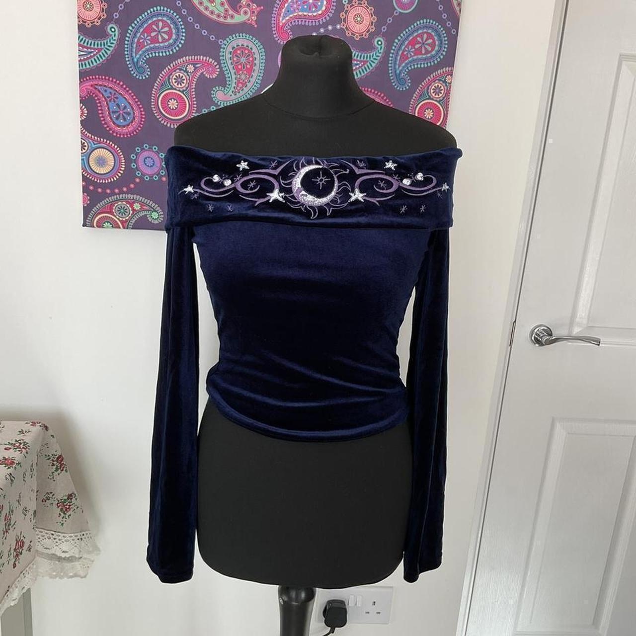 Y2K style whimsy goth jumper cute off the shoulder... - Depop
