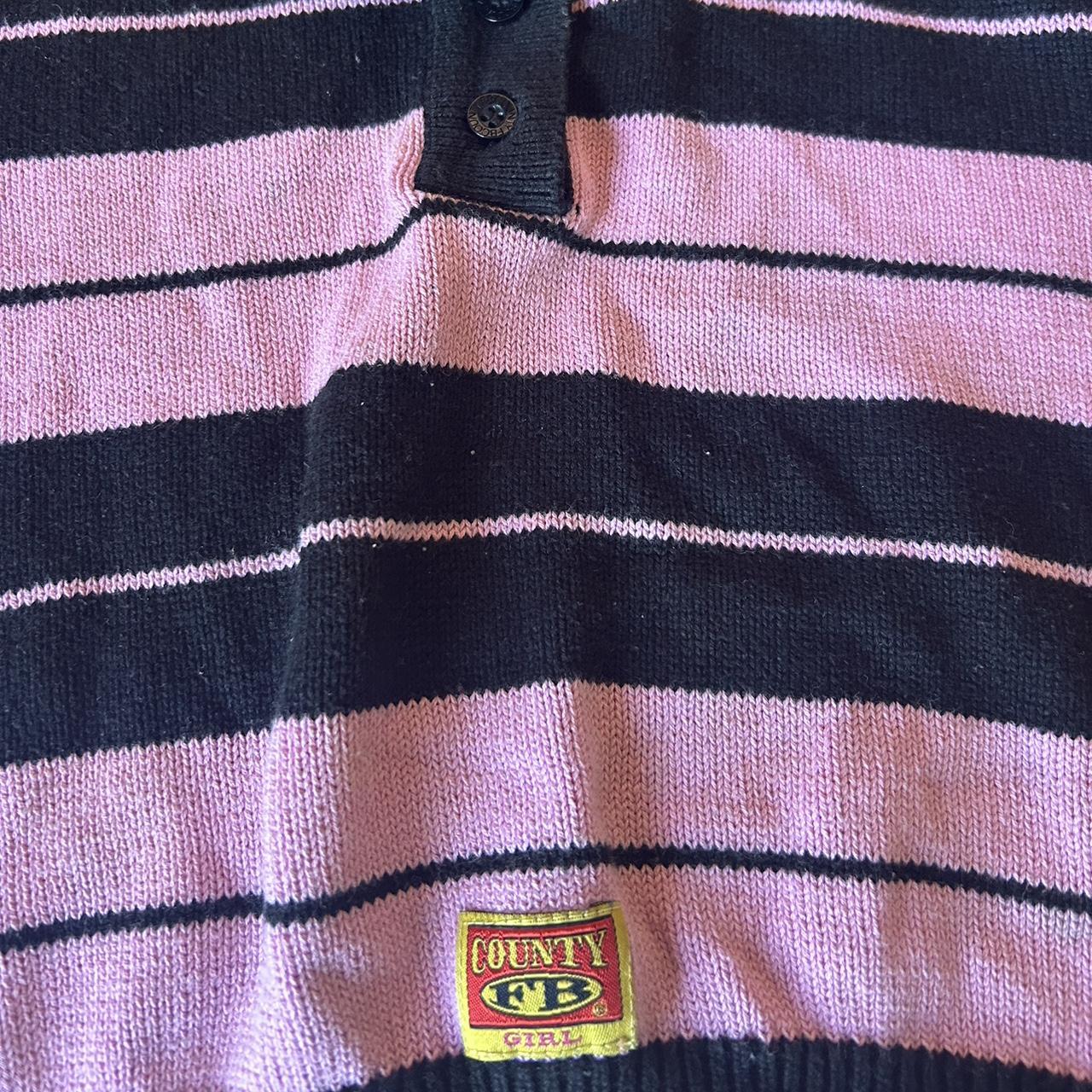 fb county pink and black striped collar crop top... - Depop