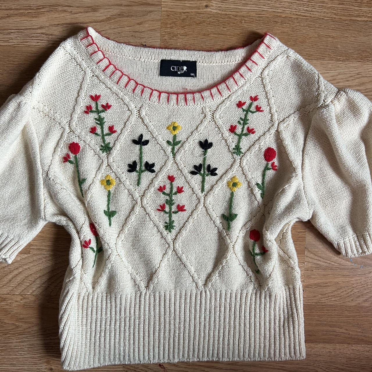 cider cream floral knit sweater best fits a size... - Depop
