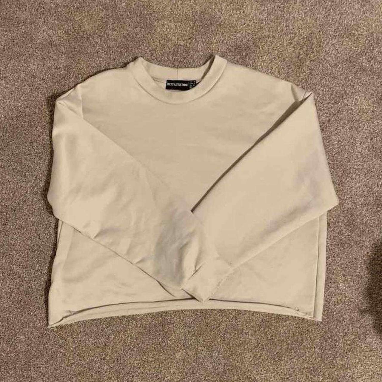 CREAM DROP SLEEVE CROPPED CREW NECK SWEATSHIRT Worn... - Depop