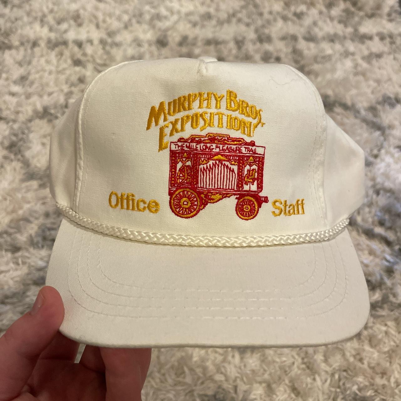 white vintage trucker hat, murphy bros exposition... - Depop