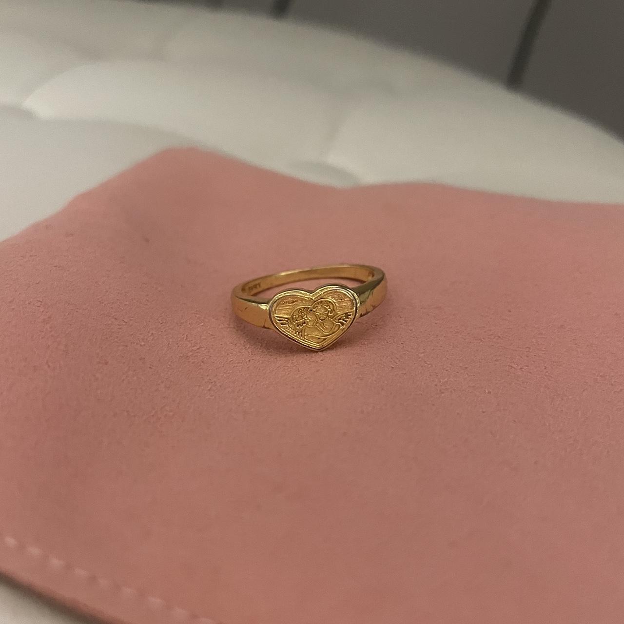 gold angel heart ring size 7 in good condition... - Depop