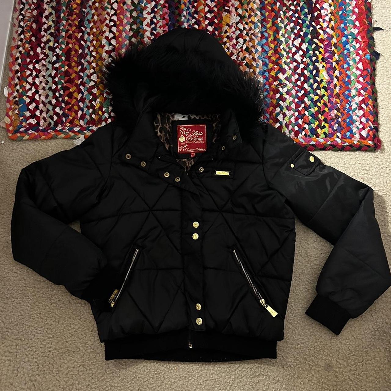 Apple Bottoms Fur Black Puffer Jacket Removable hoodie - Depop
