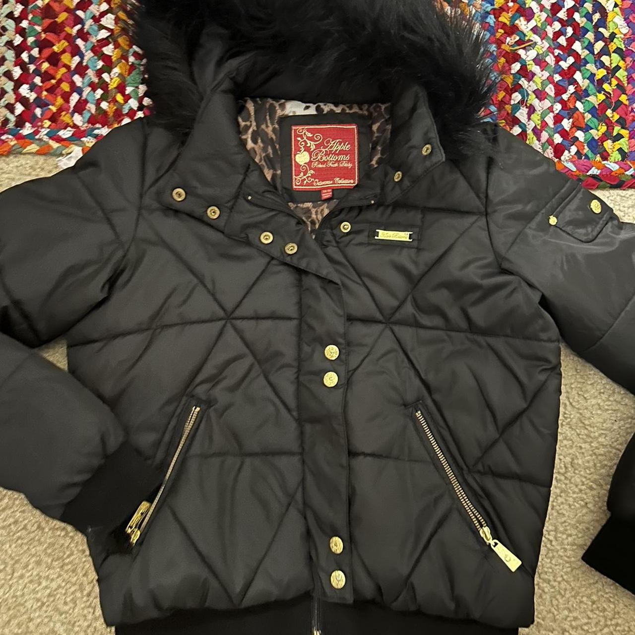 Apple Bottoms Fur Black Puffer Jacket Removable hoodie - Depop