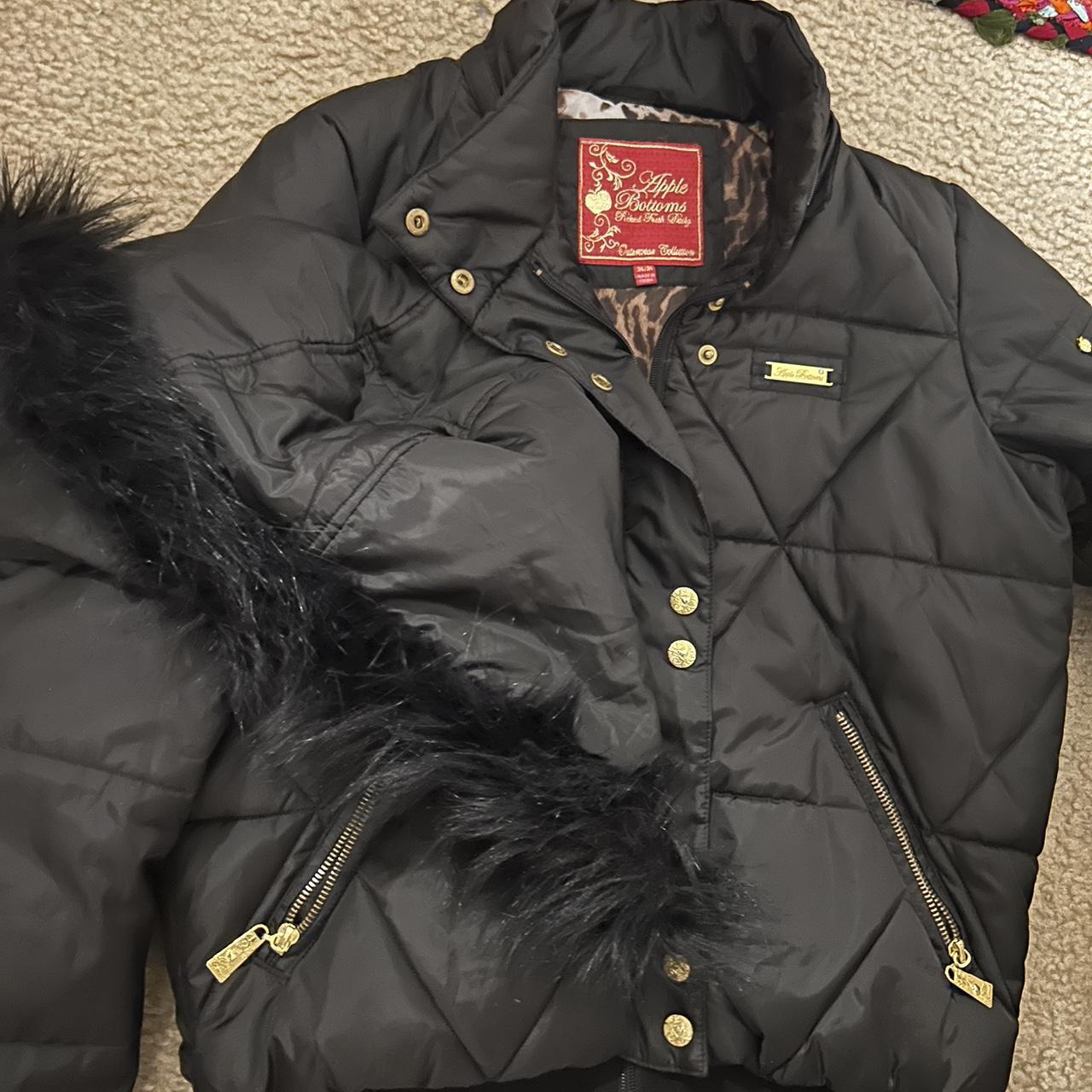 Apple Bottoms Fur Black Puffer Jacket Removable hoodie - Depop