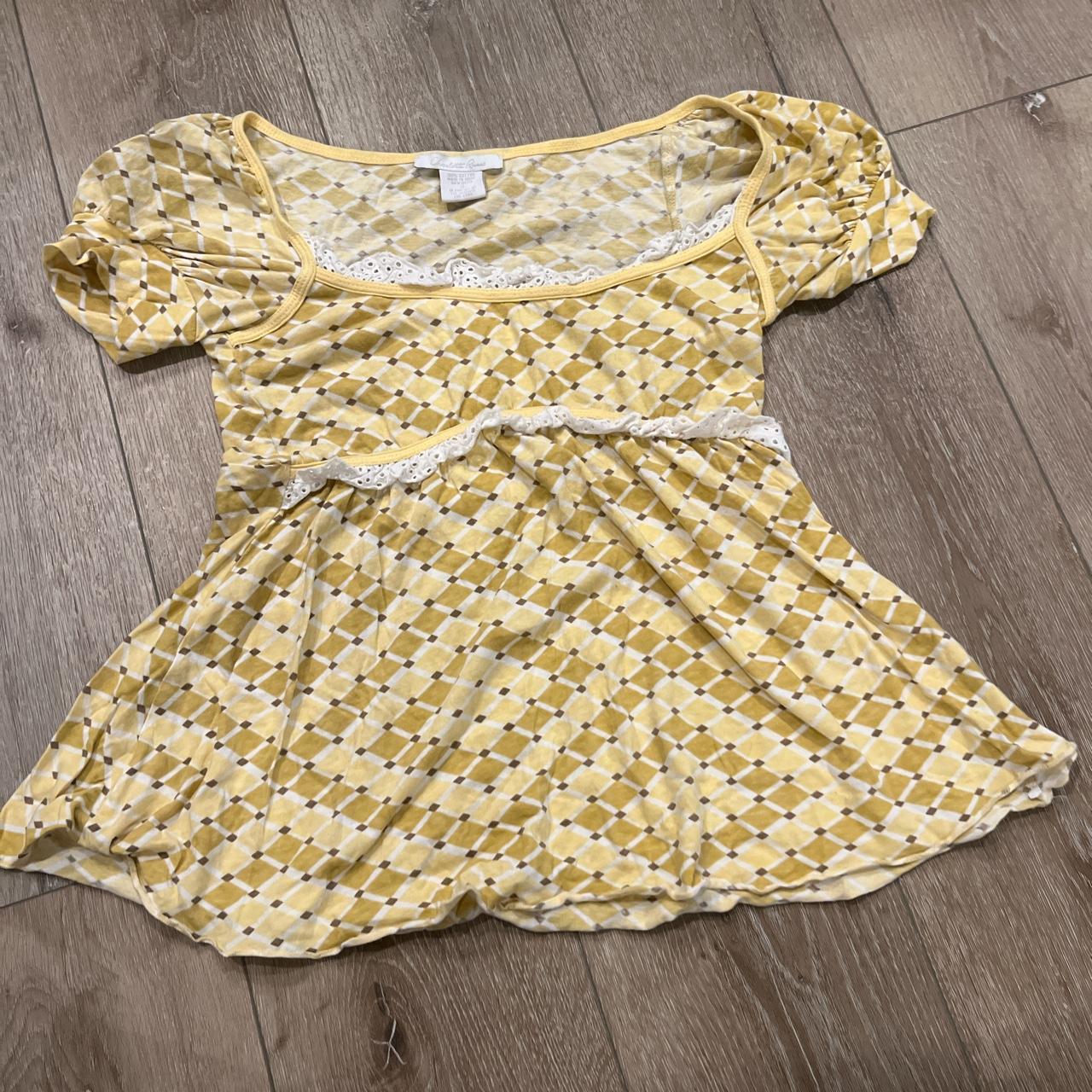 yellow baby doll top / blouse with lace eyelet... - Depop