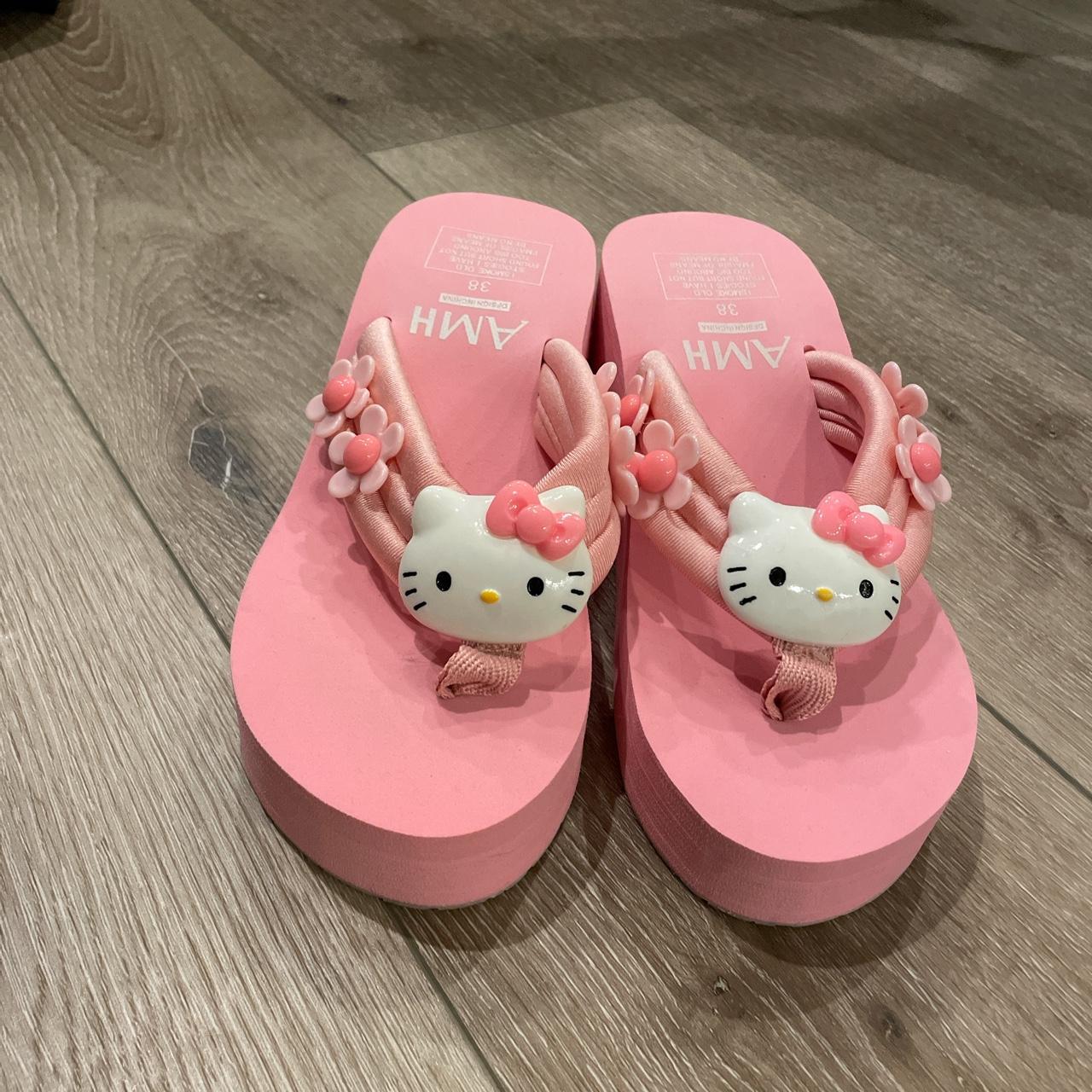 super cute hello kitty platform heel flip flops /... - Depop