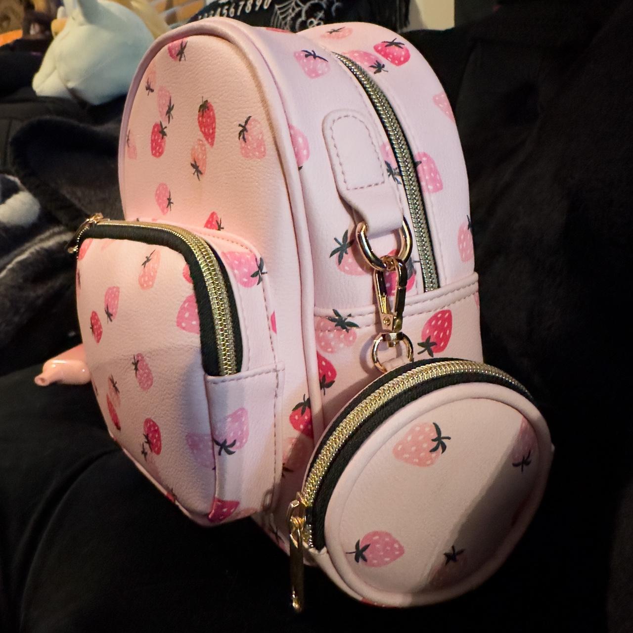 Strawberry mini backpack with little side... - Depop