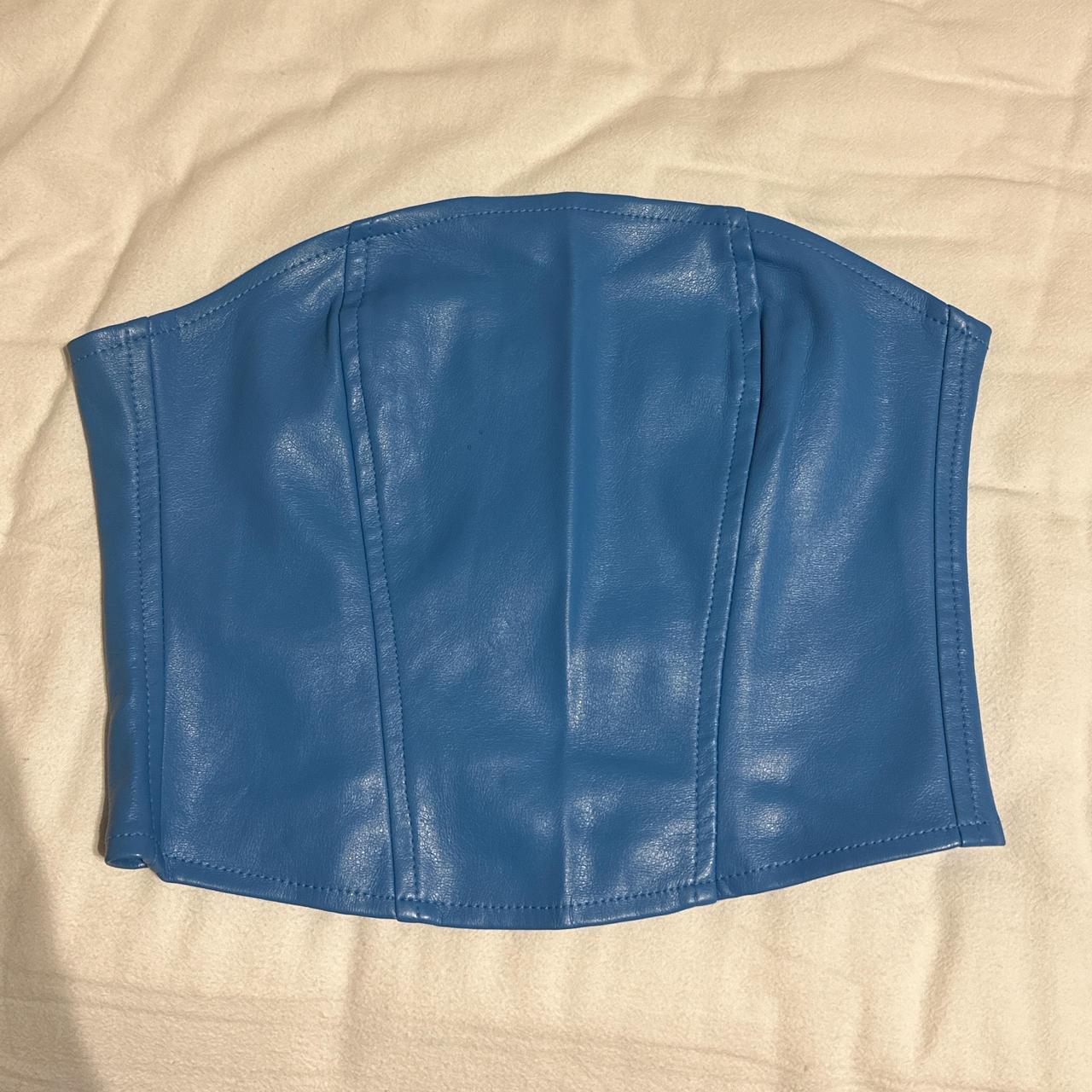 blue corset top faux leathery material - Depop