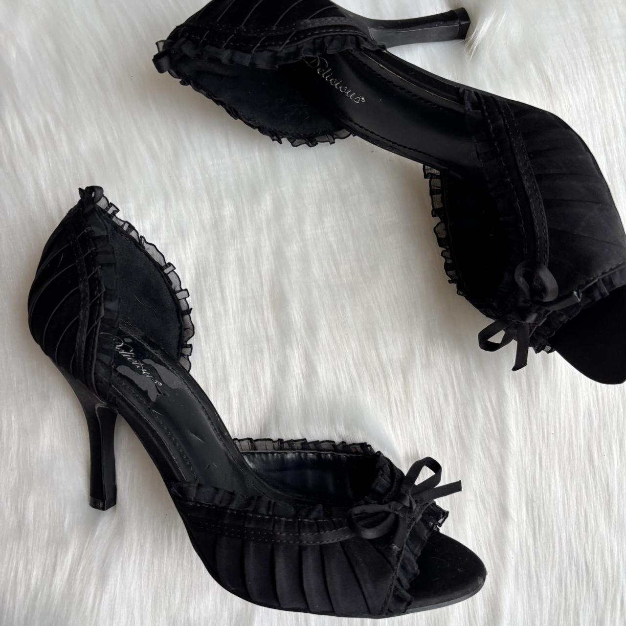 black ruffle bow heels •size 8.5 •true to size... | Depop