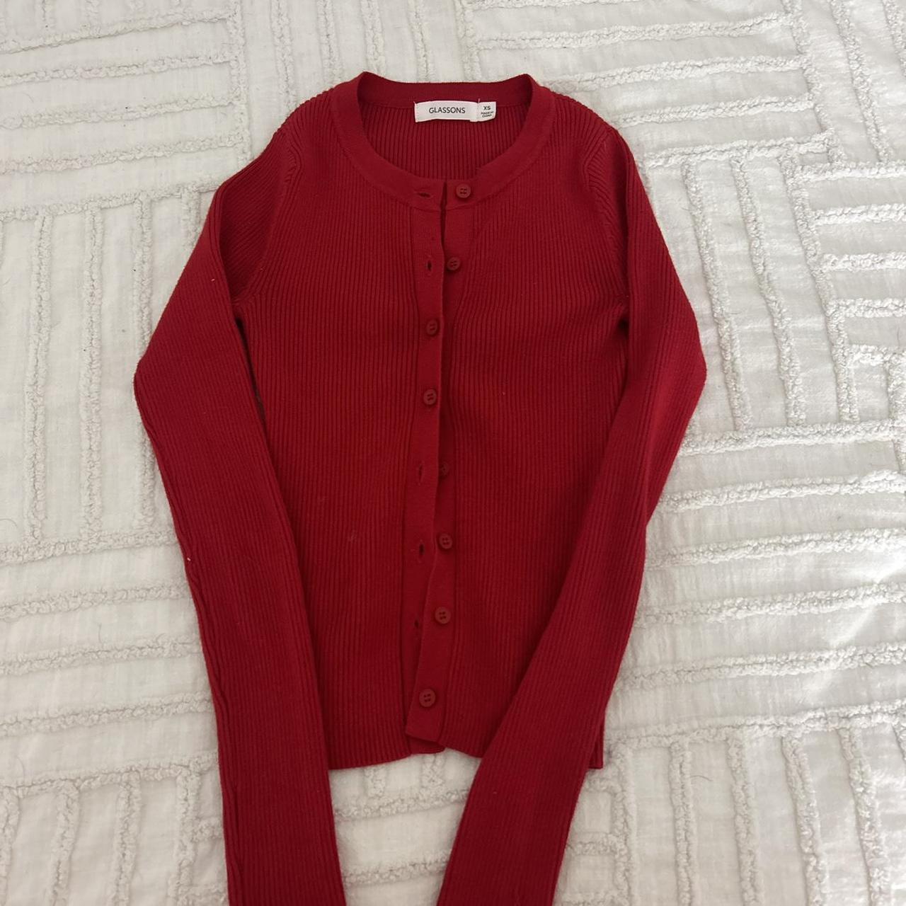 red glassons button up cardigan/top size xs hardly... | Depop