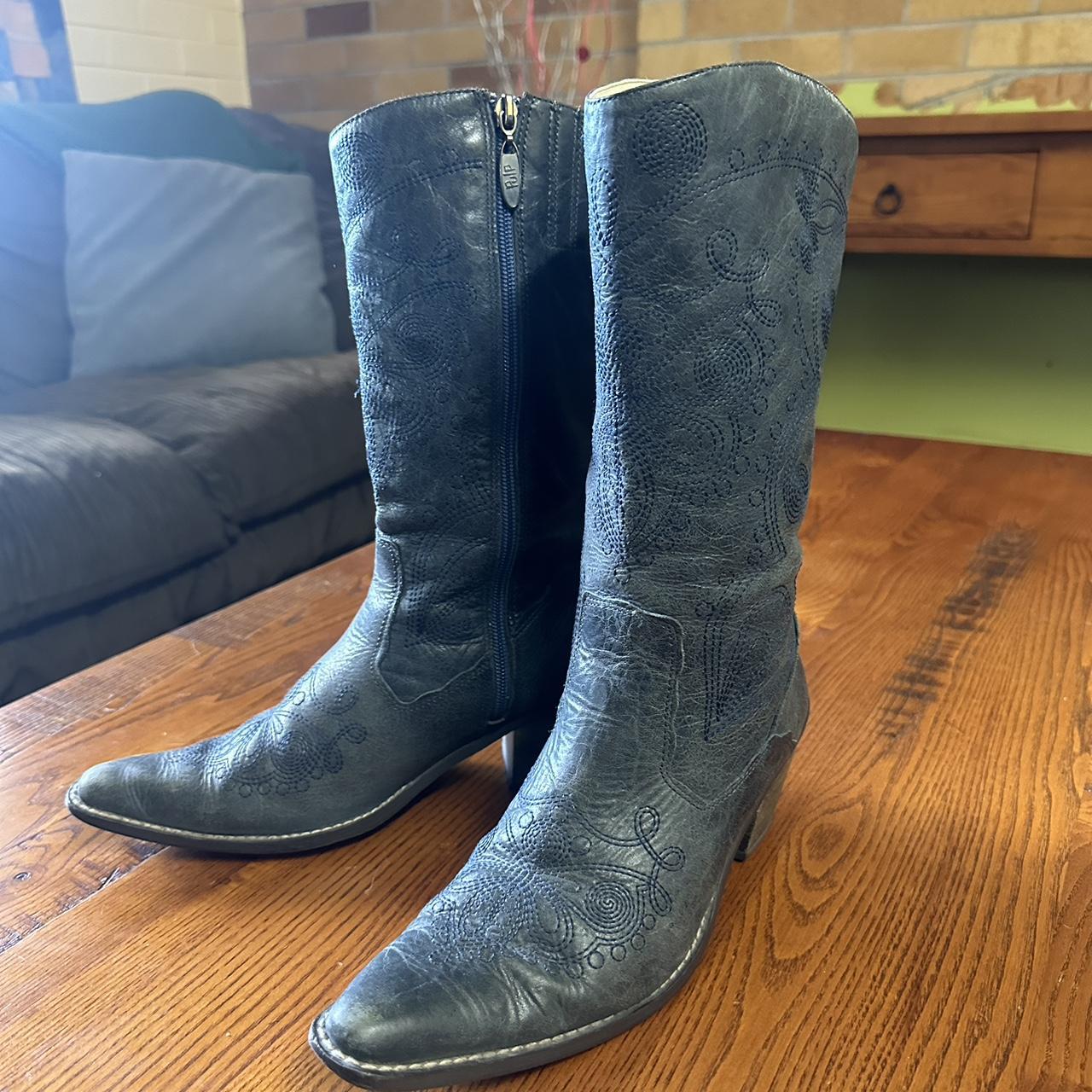 Funky Ashy/Blue Pulp cowgirl boots Leather... - Depop