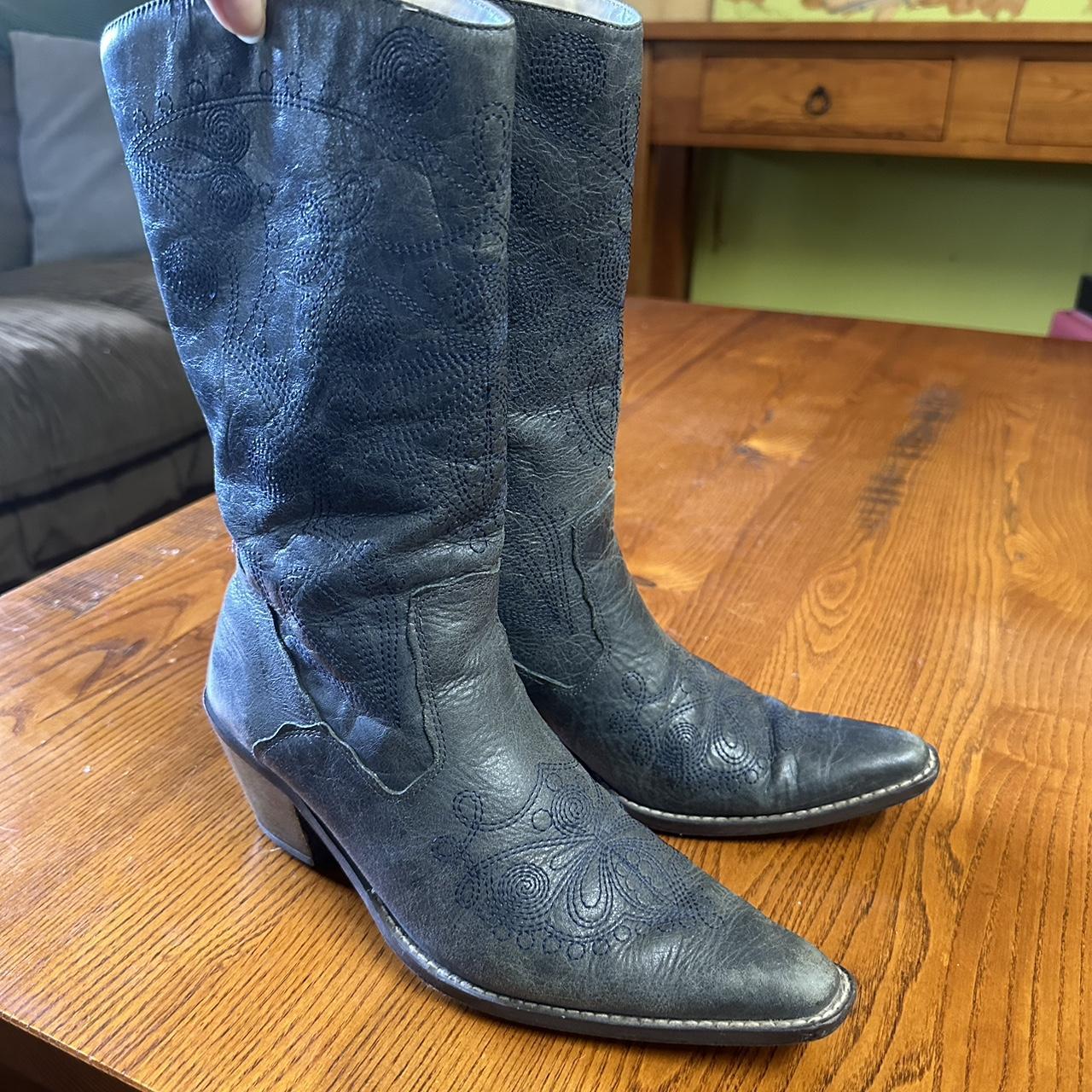 Funky Ashy/Blue Pulp cowgirl boots Leather... - Depop