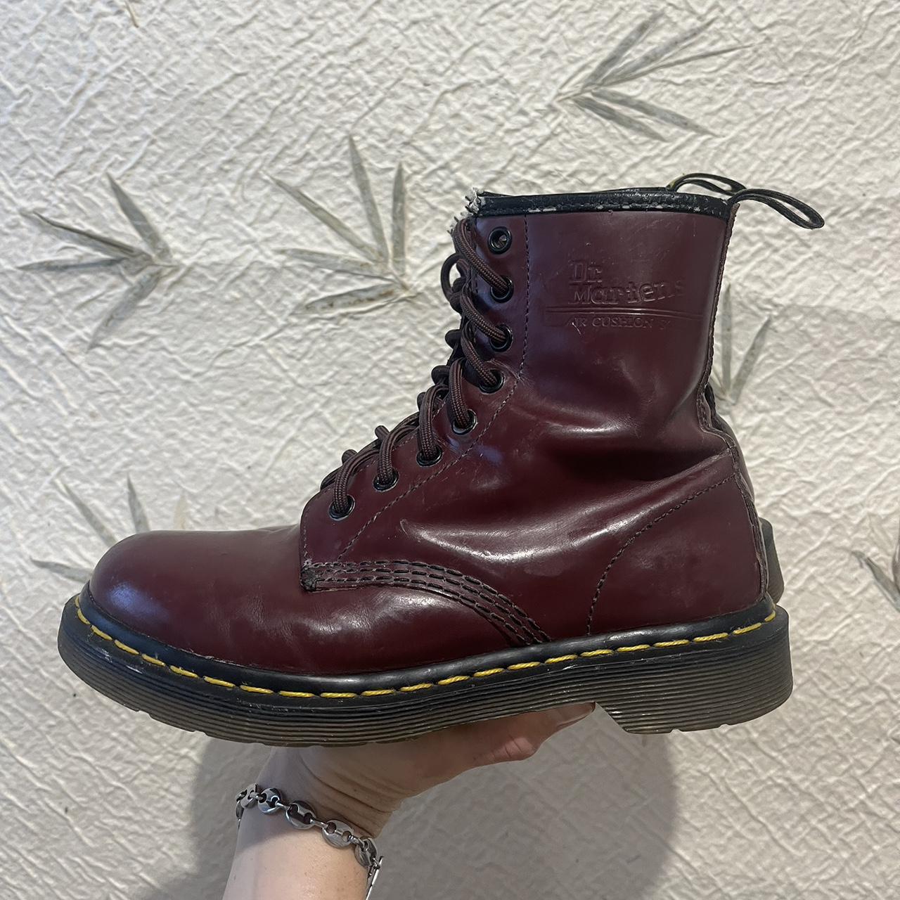 Burgundy Dr Martens boots, slight scuffing on toes... - Depop