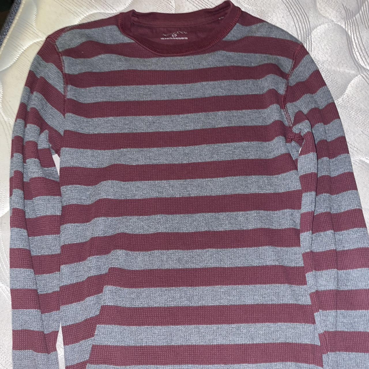 Dark red and grey stripped long sleeve Fits a little... - Depop