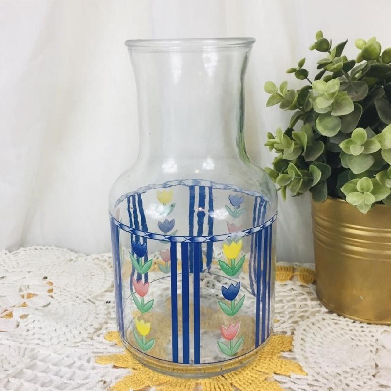 Vintage 80s 90s Tulip Print Carafe Jug Vase Kitsch... - Depop