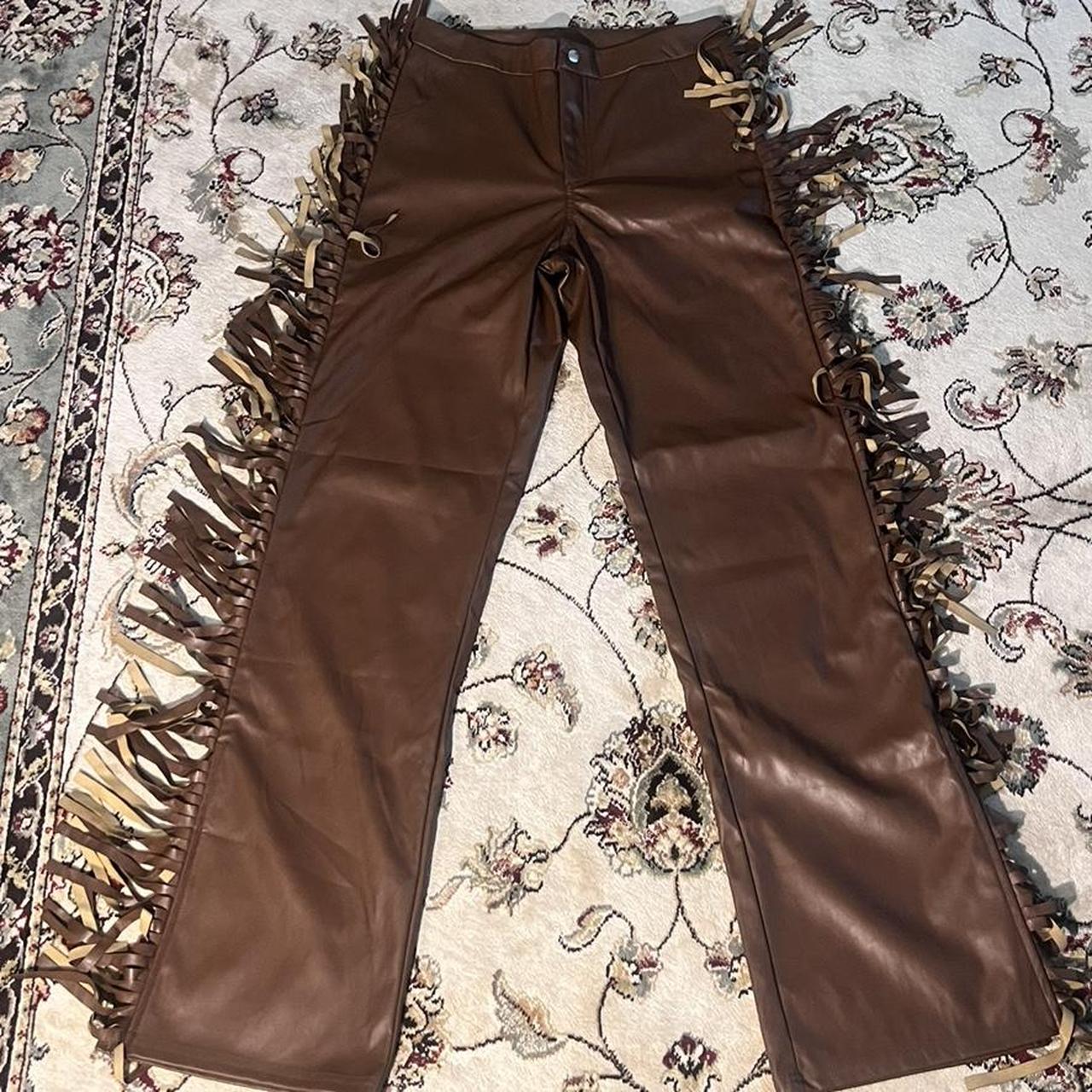 Mocha Make the Most Fringe Pants. Wide Leg Faux... - Depop