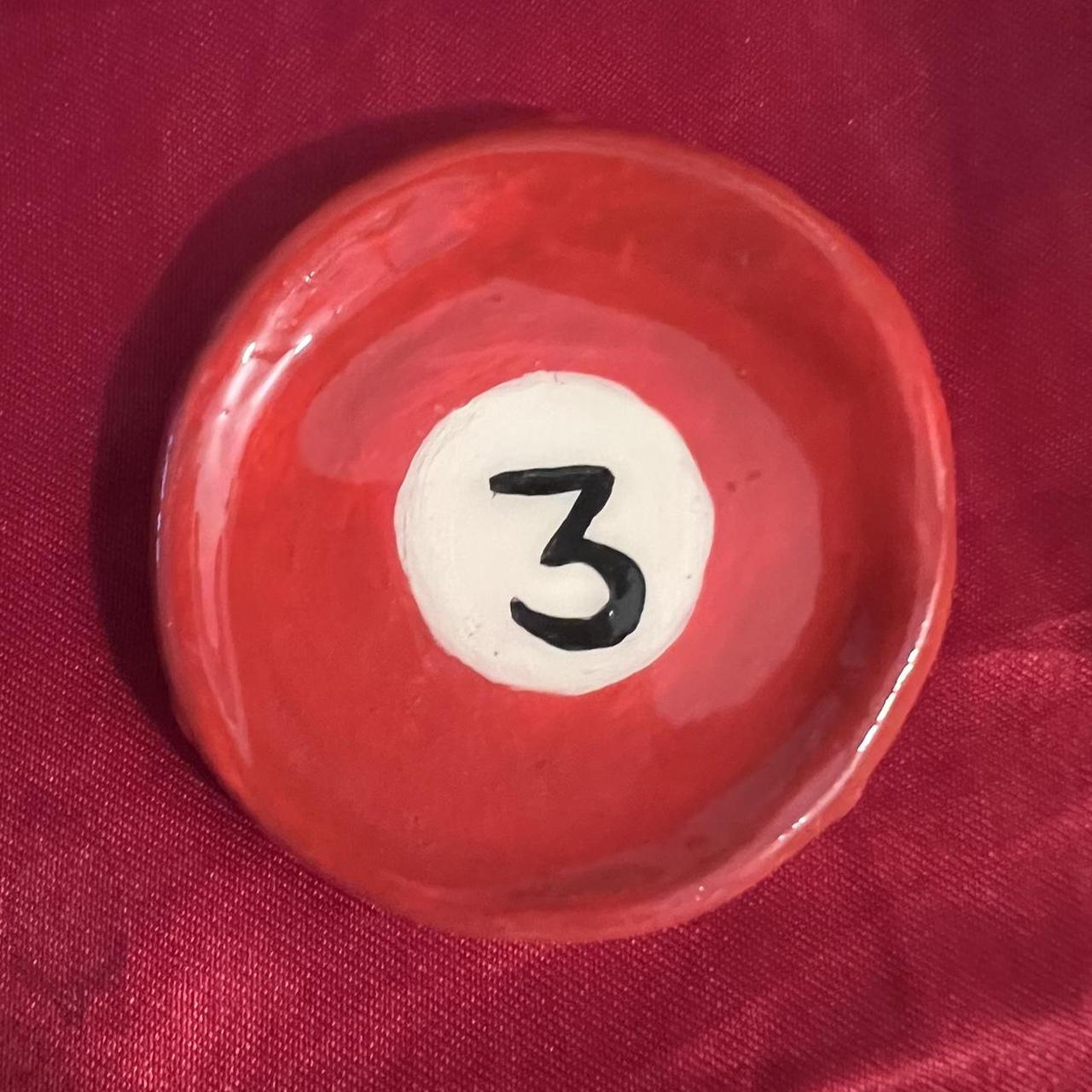 Handmade Ceramic pool ball number three red... - Depop